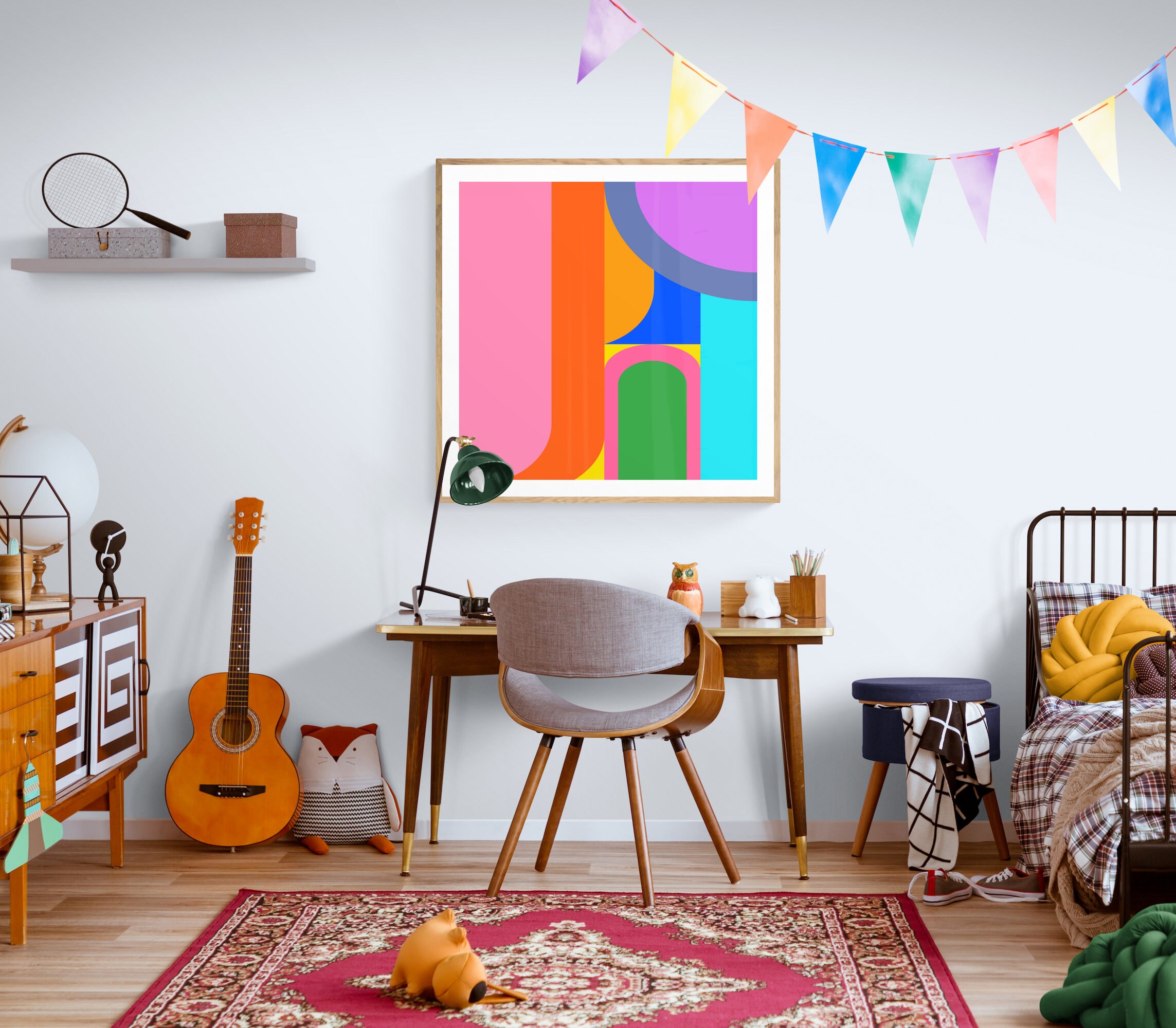 Vibrant Mid Century Mod Geometric Wall Art Printable Instant - Etsy