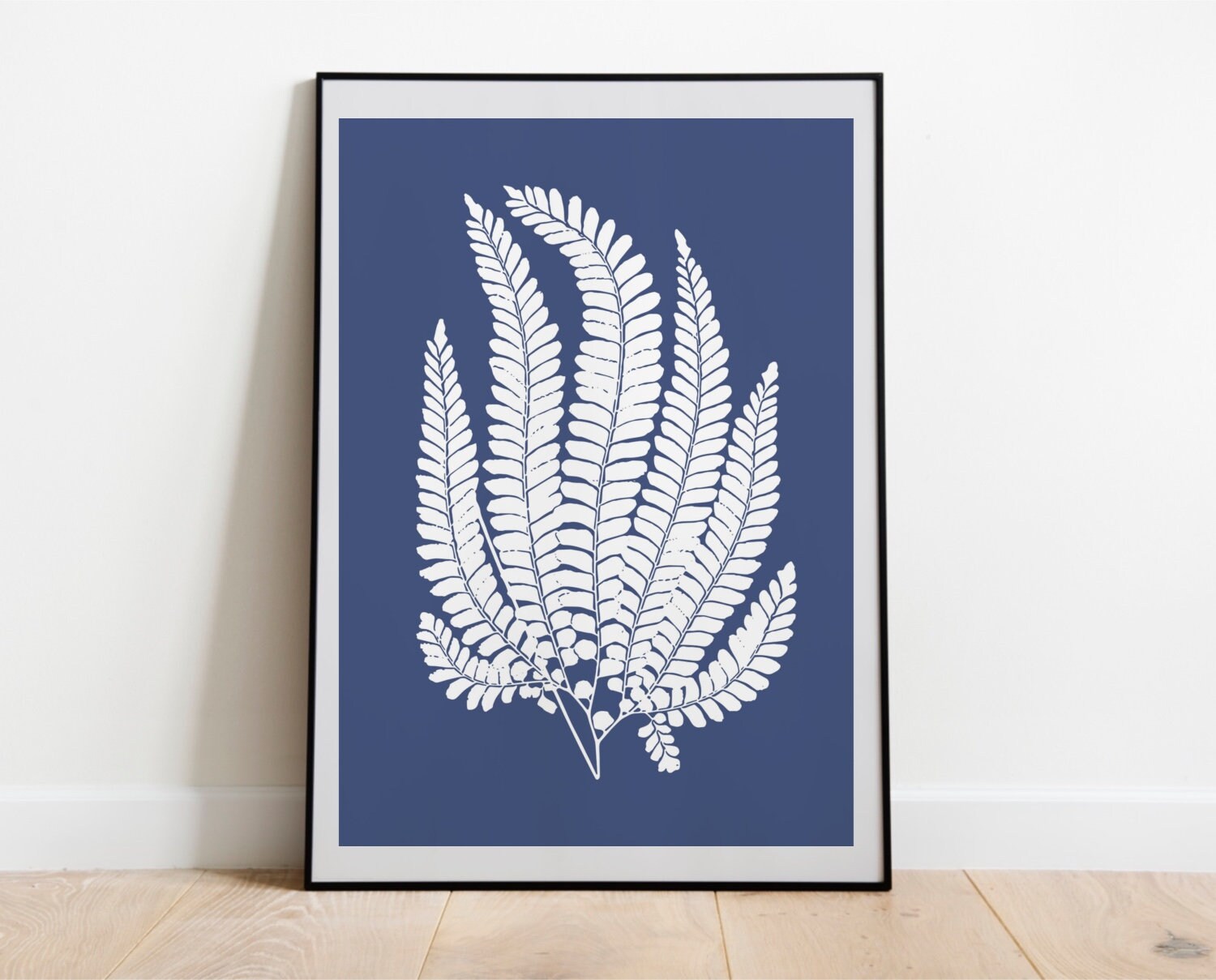 Modern Fern Block Print Botanical Leaves in Dark Blue Modern - Etsy