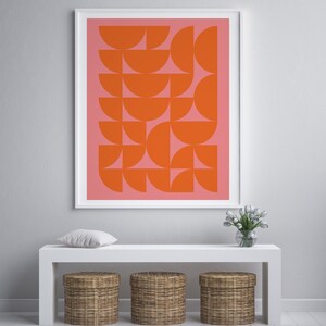 Bold Mid Century Mod Poster in Pink and Orange, Instant Download ...