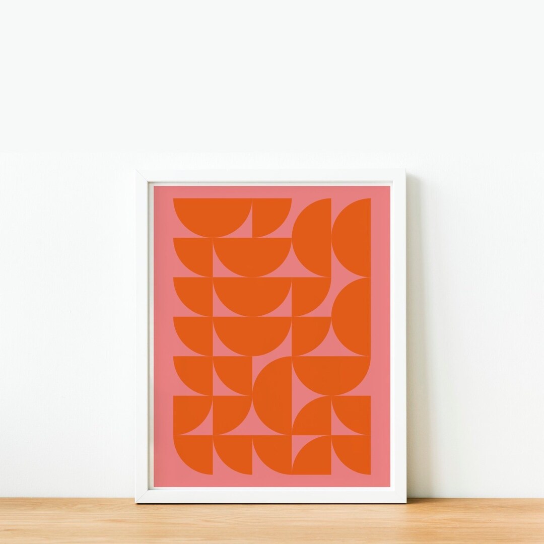 Bold Mid Century Mod Poster in Pink and Orange, Instant Download ...