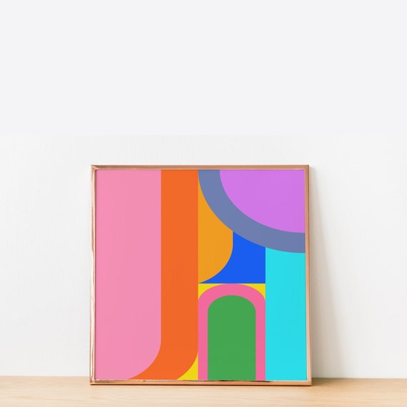 Vibrant Mid Century Mod Geometric Wall Art Printable Instant - Etsy