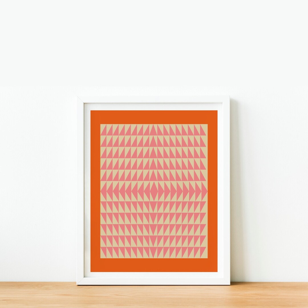 Large Colorful Triangle Art Poster in Pink and Orange, Modern Home ...