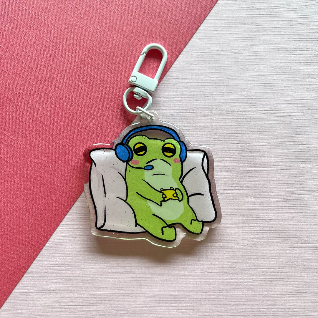 Gamer Frog Keychain | Cute Acrylic Gamer Frog Keychain - Etsy