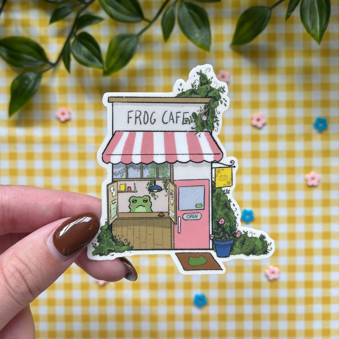 Frog Cafe Transparent Vinyl Sticker Cute Frog Cafe Pink - Etsy