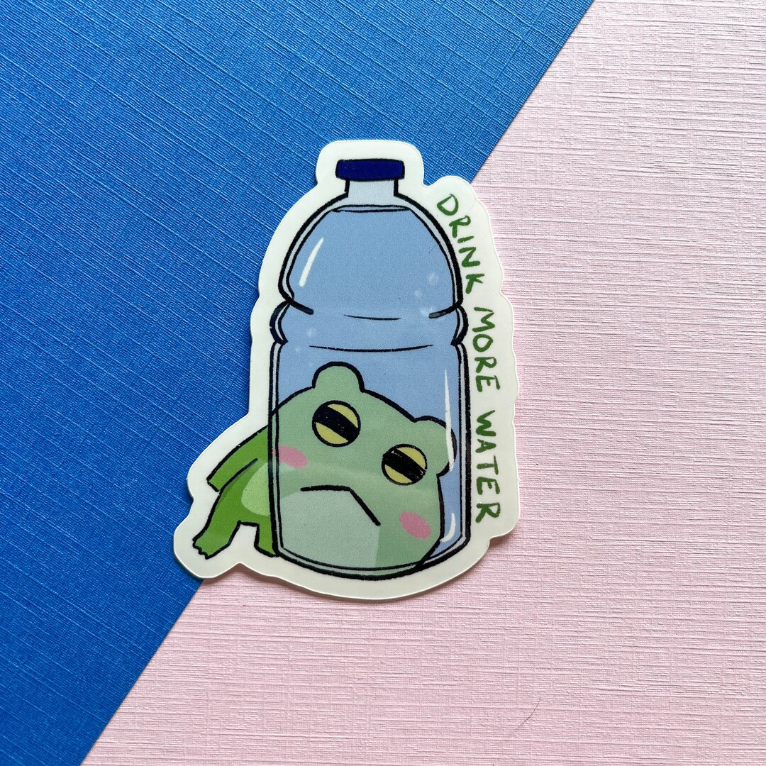 Drink More Water Frog Sticker | Drink Hydrate Frog Water Bottle Diecut ...