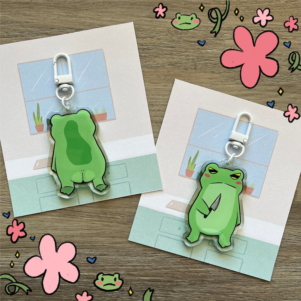 Frog With Knife Keychain Acrylic Keychain Cute Frog With - Etsy