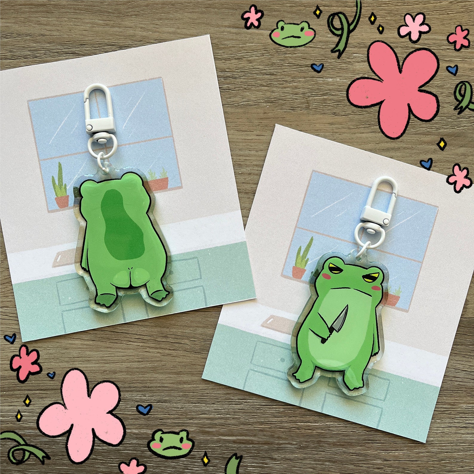 Frog With Knife Keychain Acrylic Keychain Cute Frog With - Etsy