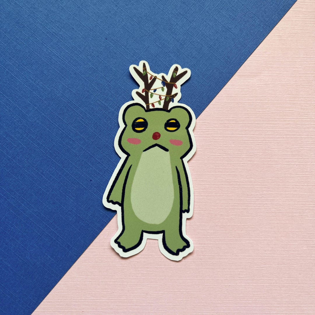 Cute Reindeer Frog Sticker Reindeer Christmas Holiday Diecut Vinyl ...