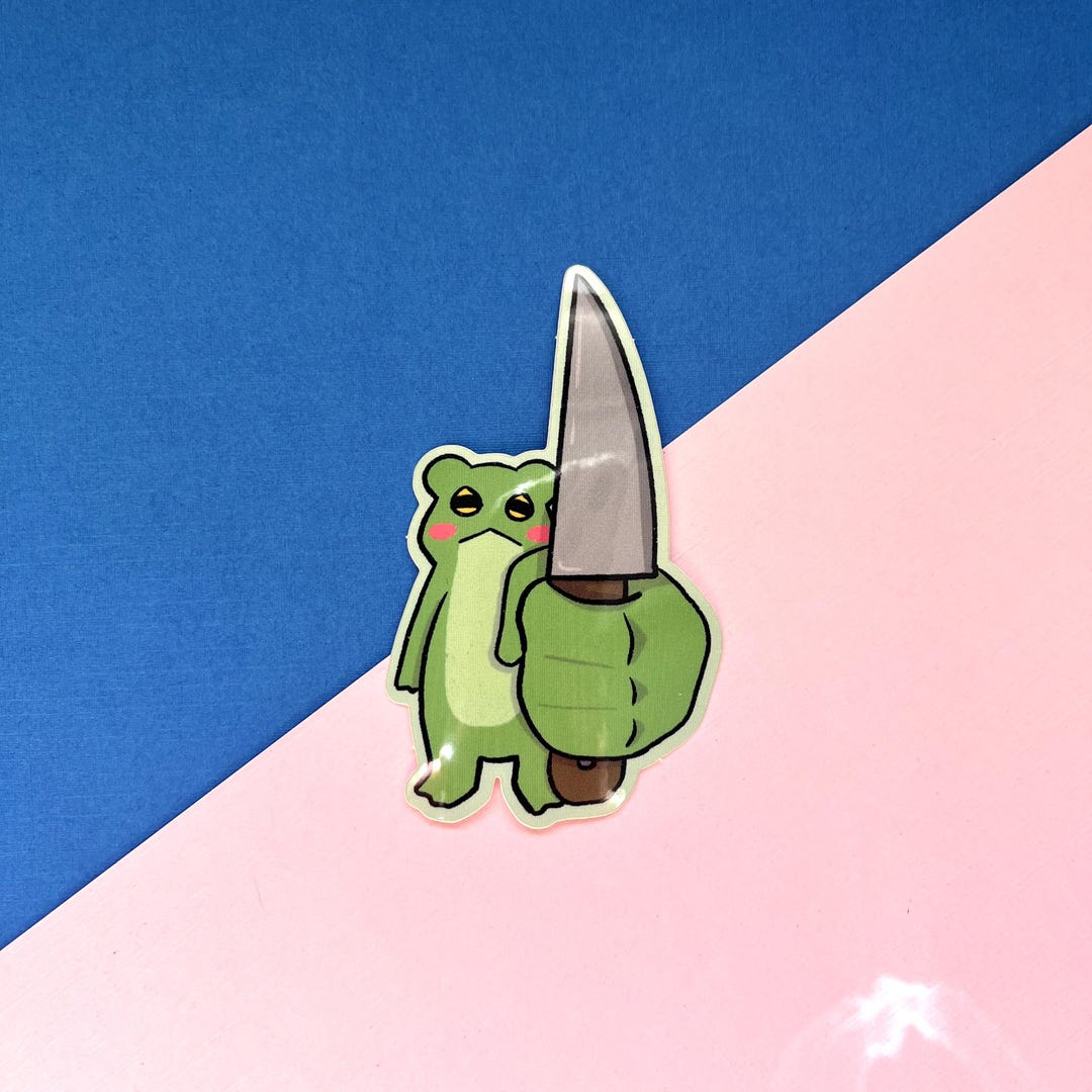 Frog With Big Knife Vinyl Sticker | Cute Frog With Knife Green Diecut ...