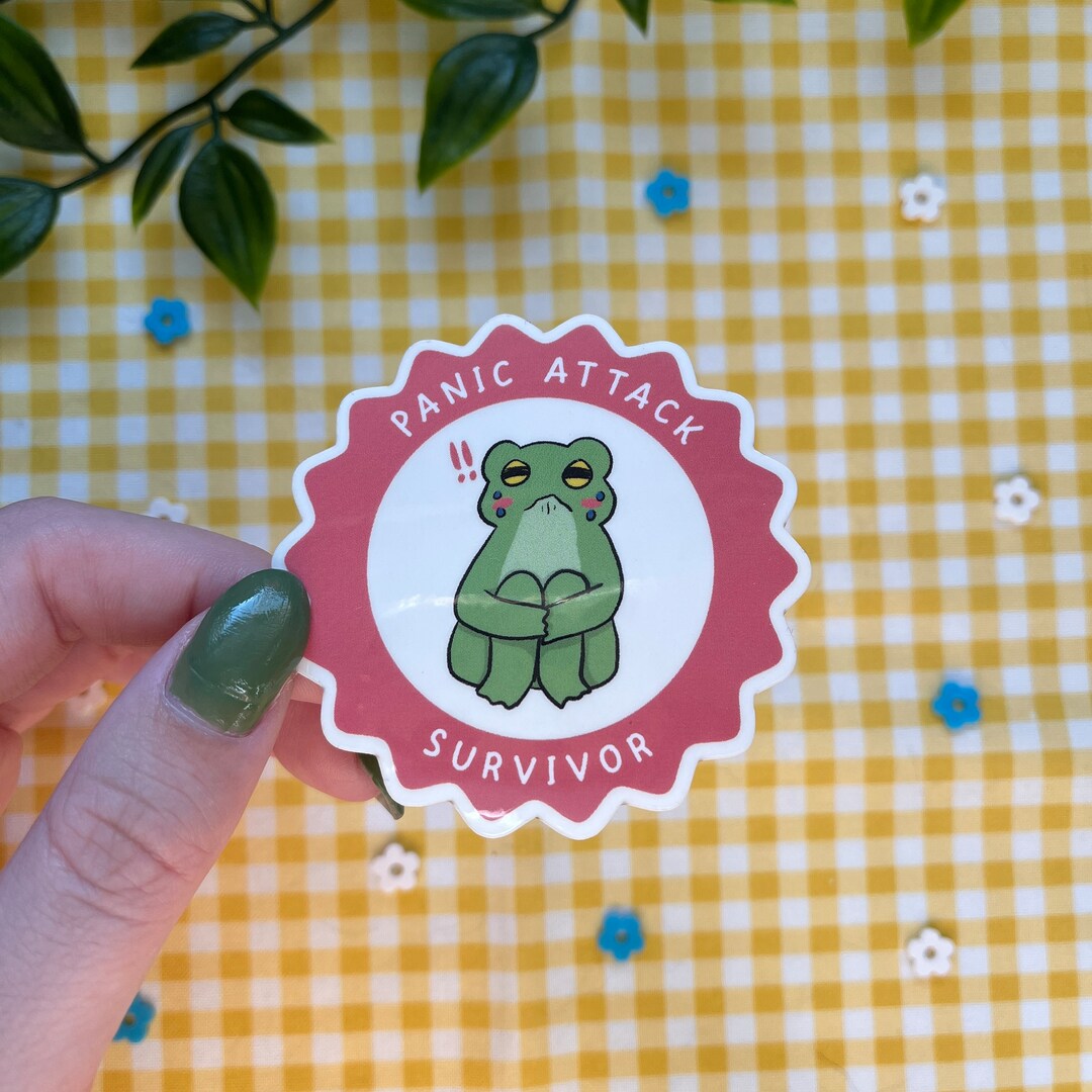 Transparent Panic Attack Survivor Frog Sticker Cute Frog Vinyl Diecut ...