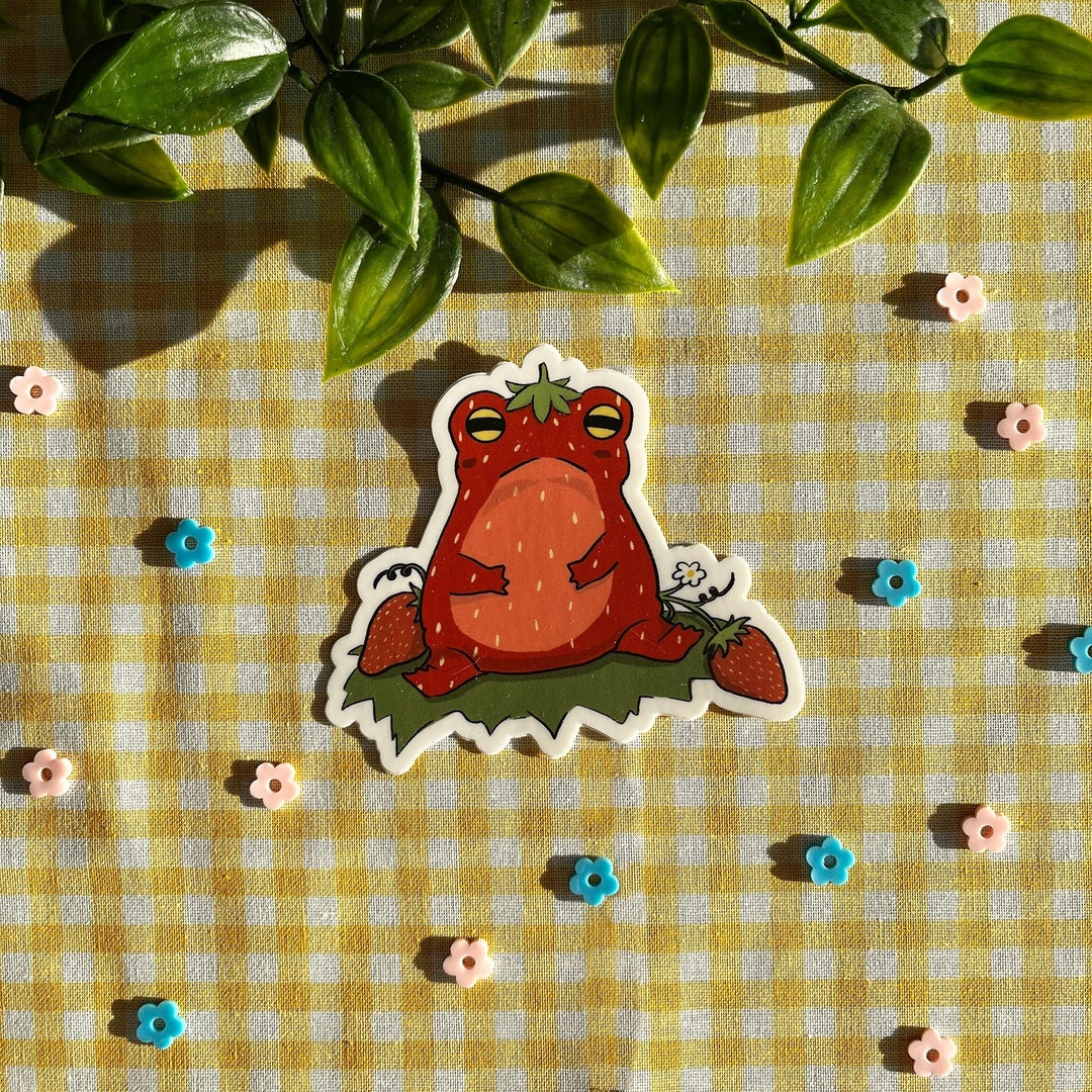 Cute Strawberry Frog Vinyl Sticker Cute Frog Cottagecore Strawberries ...