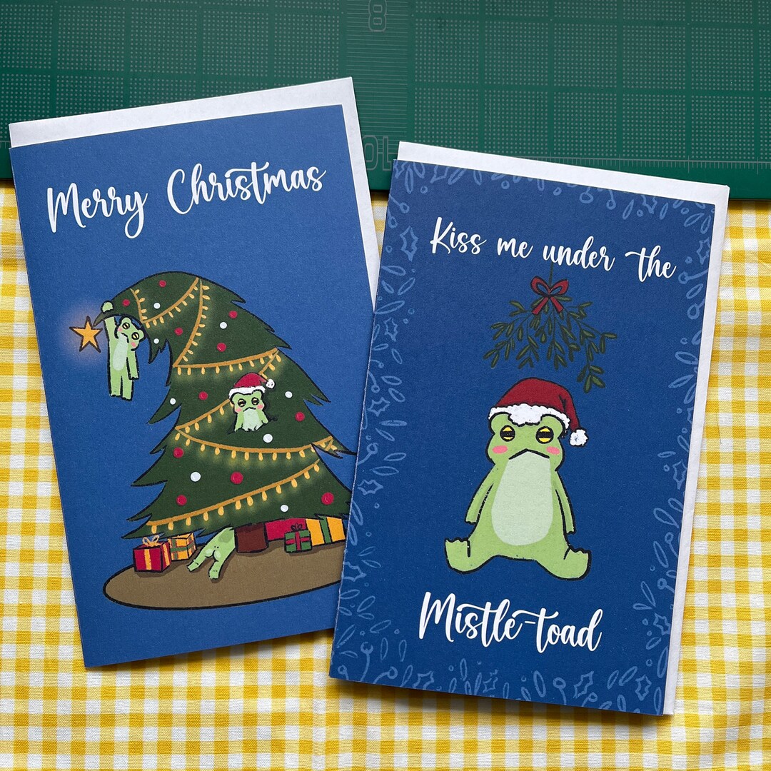 Frog Christmas Greeting Cards Set of 2 | Christmas Card Mistle-toad ...