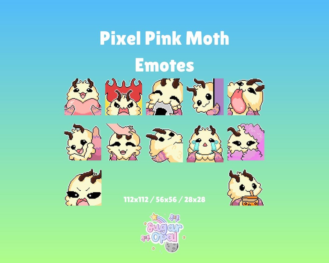 12 Pixel Fuzzy Moth Emotes | Rosy Maple Moth | Twitch Emotes | Youtube ...