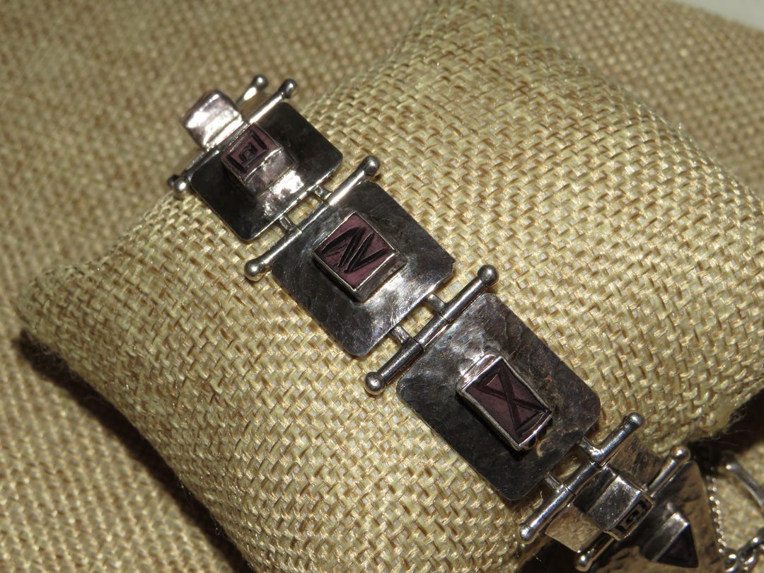 Vintage Janice Lee Ripley Sterling Silver Link Inlay Bracelet, Signed ...