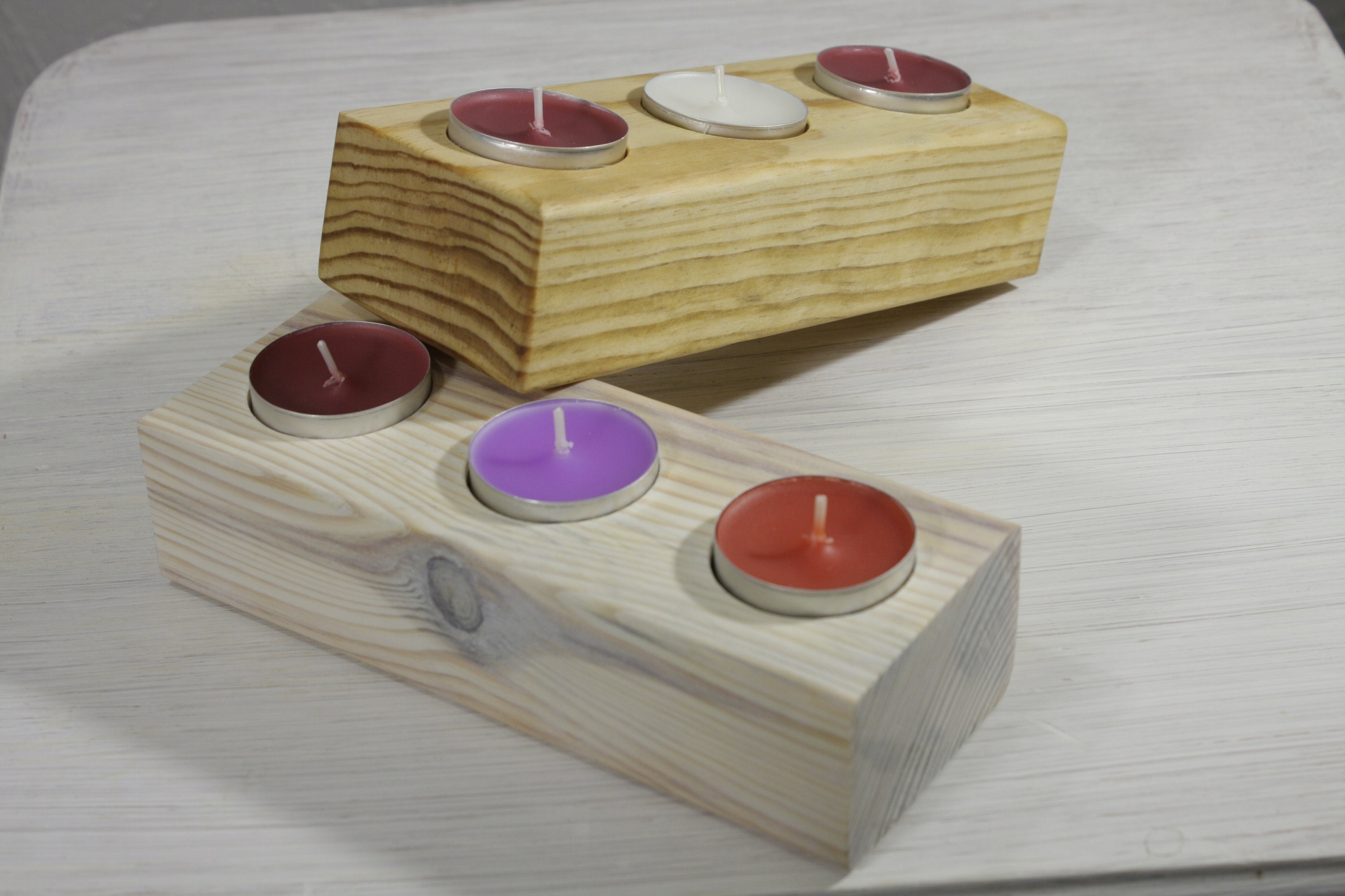 PINE WOOD, Hand Made Candlestick for 3 Candles, Covered in Oil, 1pcs ...