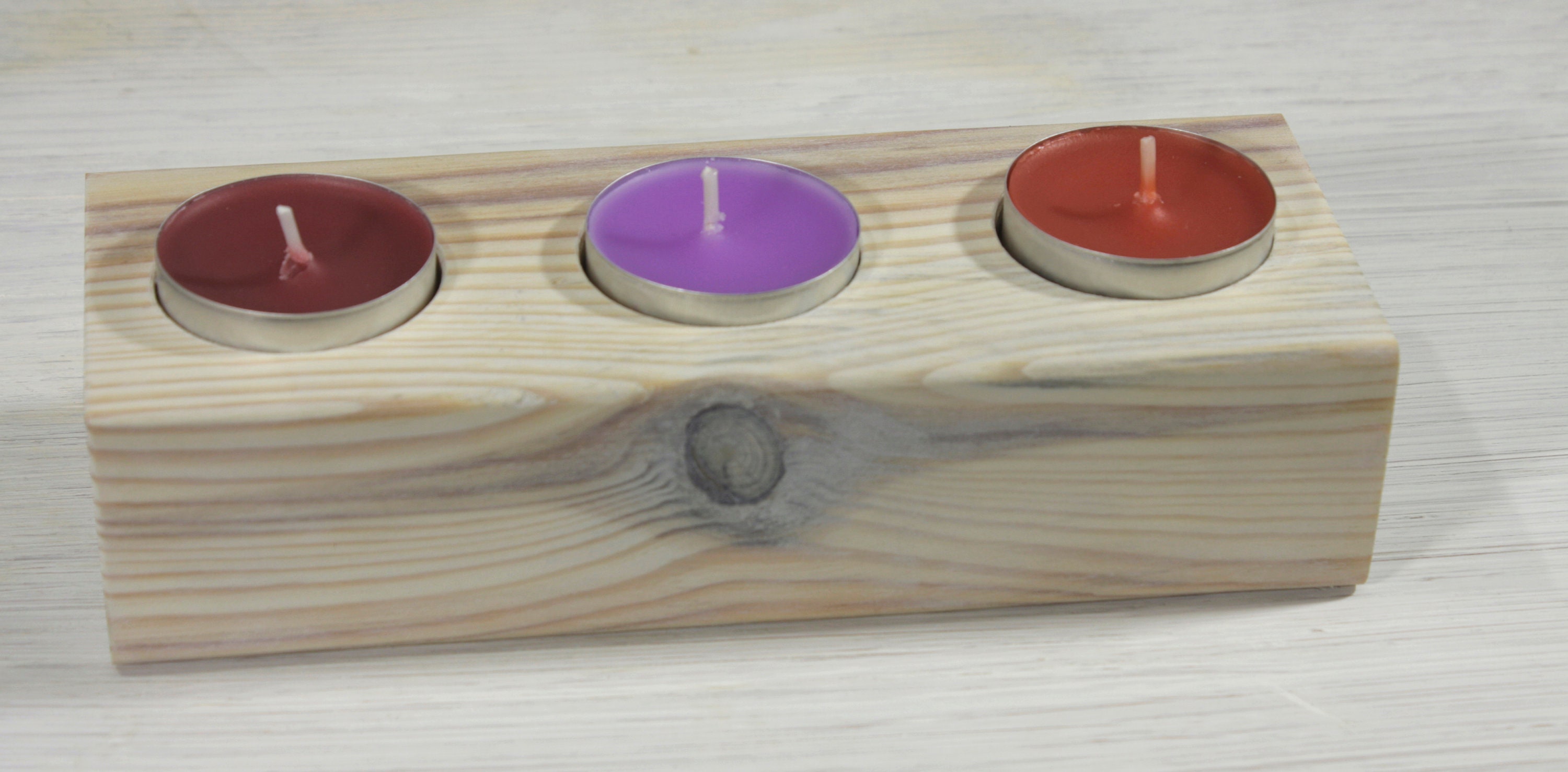 PINE WOOD, Hand Made Candlestick for 3 Candles, Covered in Oil, 1pcs ...