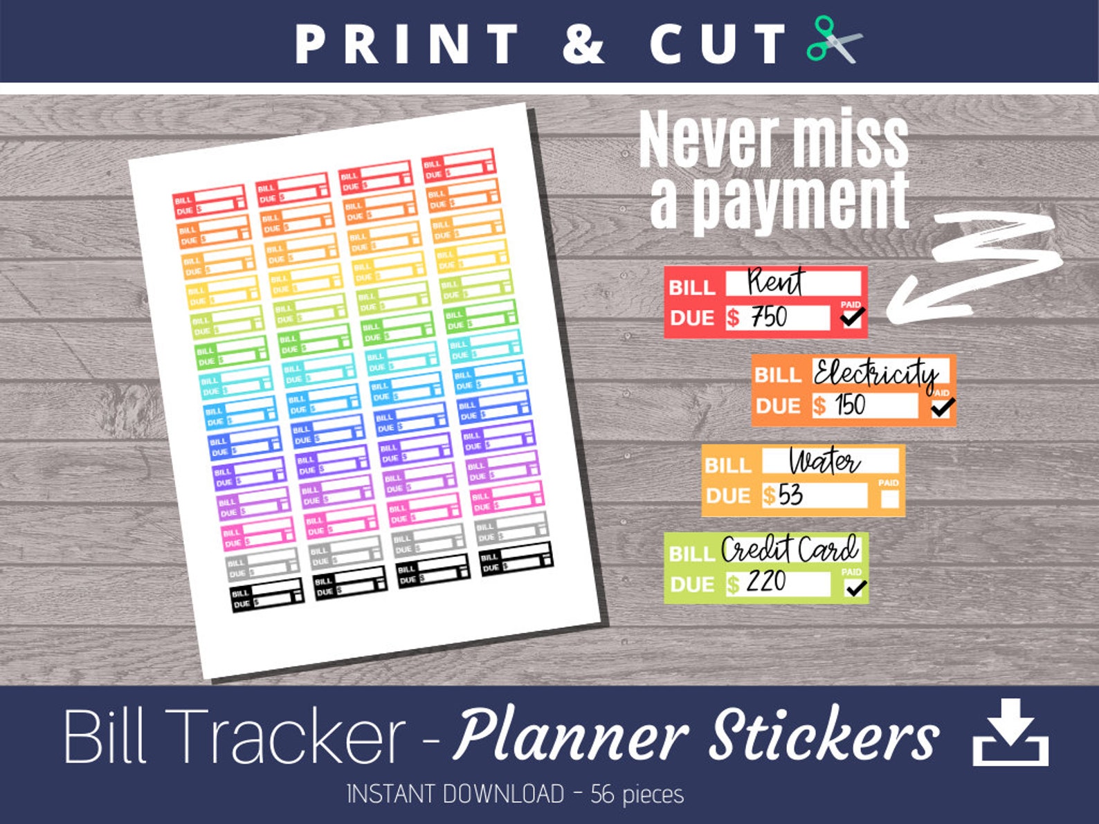 Bill Due Stickers Bill Tracker Budget Planner Stickers - Etsy