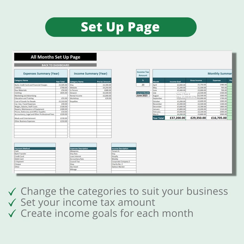 Basic Income & Expenses Spreadsheet for Small Business, Monthly ...