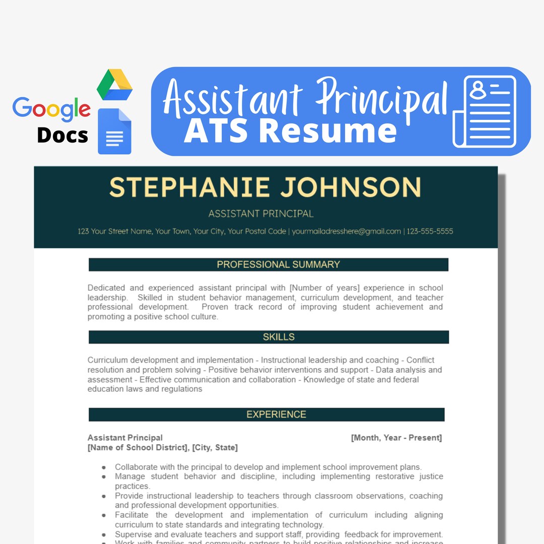 Assistant Principal Resume, CV, Google Docs Resume Template, Aspiring ...