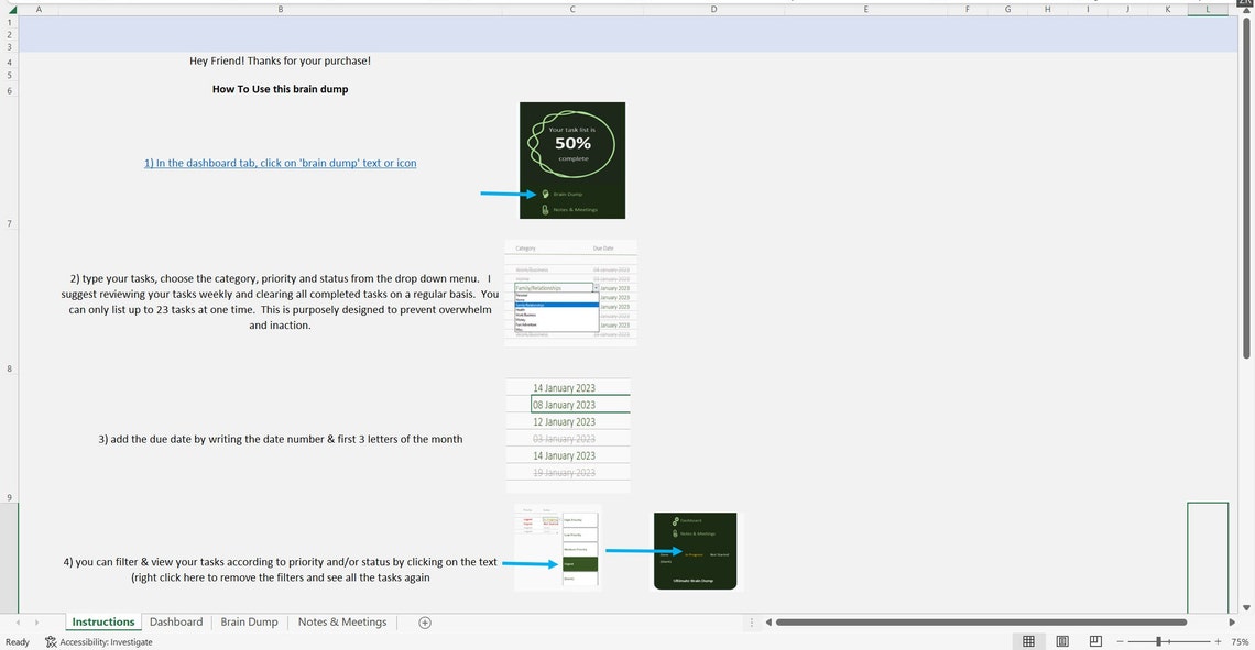 Brain Dump Excel Spreadsheet Adhd to Do List Excel - Etsy UK