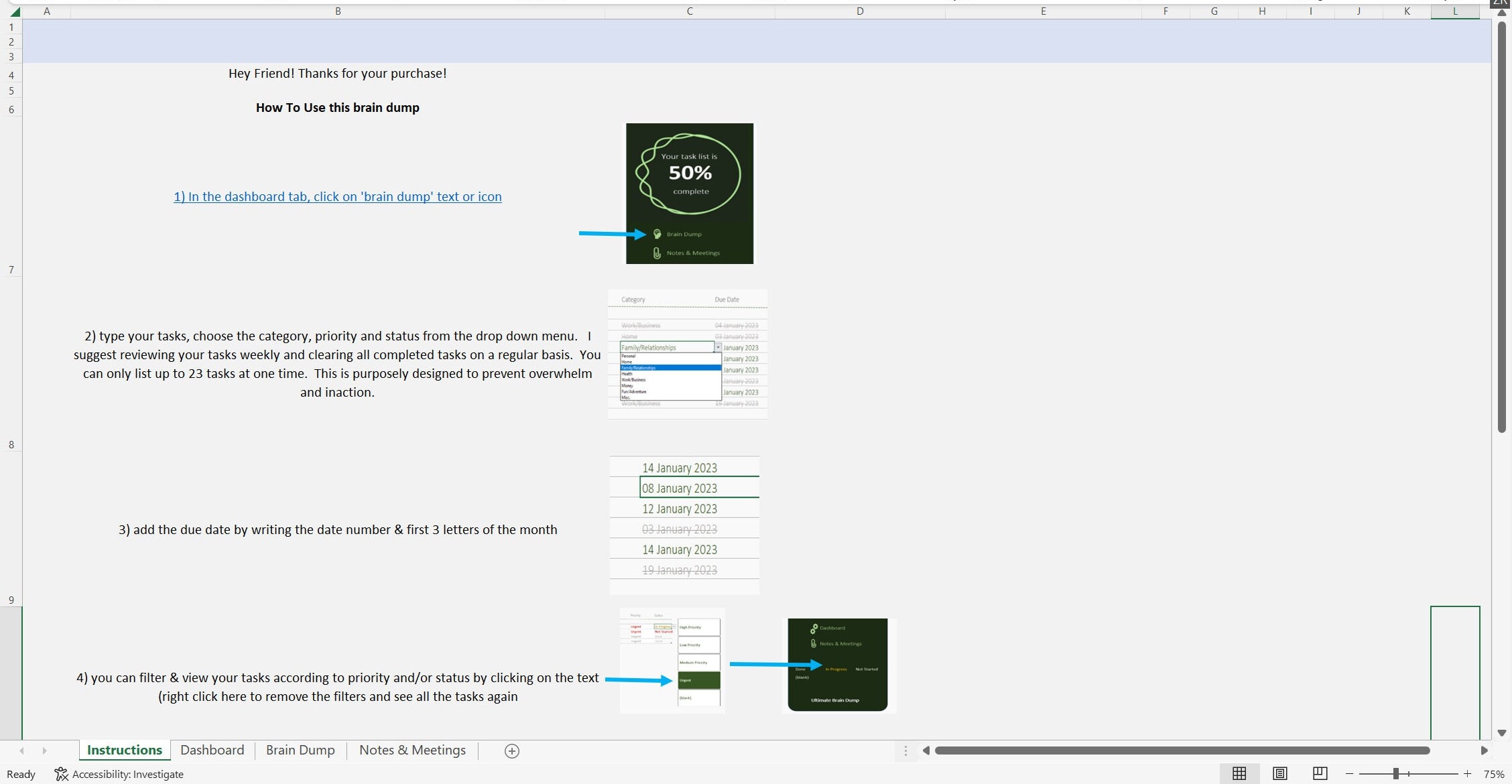 Brain Dump Excel Spreadsheet Adhd to Do List Excel - Etsy UK