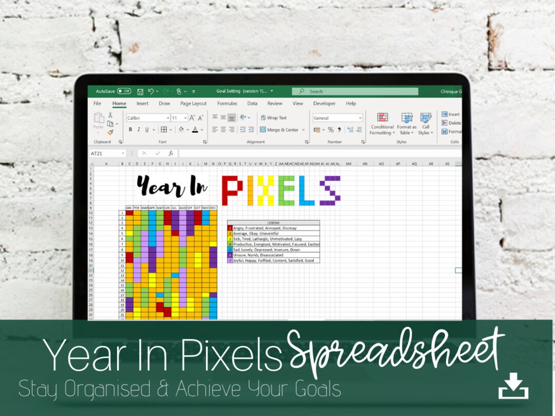 Year in Pixels Digital Download Template Daily Monthly Mood - Etsy ...