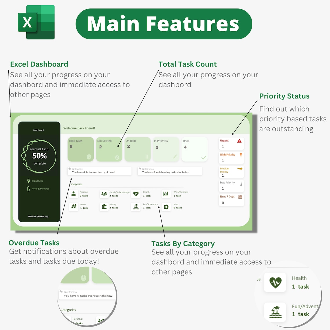 Brain Dump Excel Spreadsheet Adhd to Do List Excel - Etsy UK