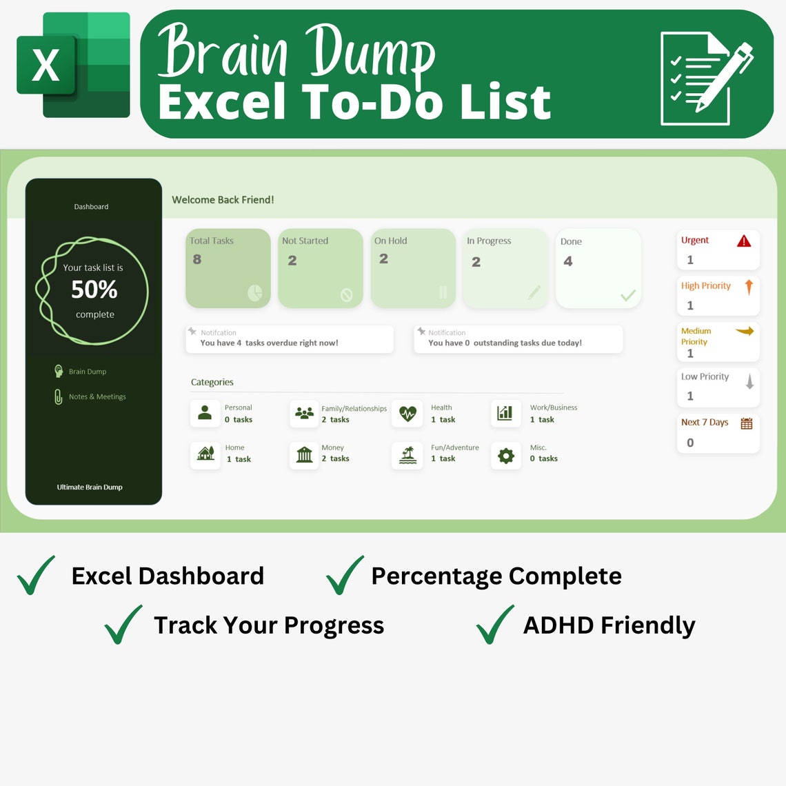 Brain Dump Excel Spreadsheet Adhd to Do List Excel - Etsy UK