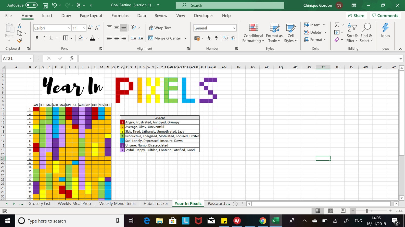 Year in Pixels Digital Download Template Daily Monthly Mood - Etsy