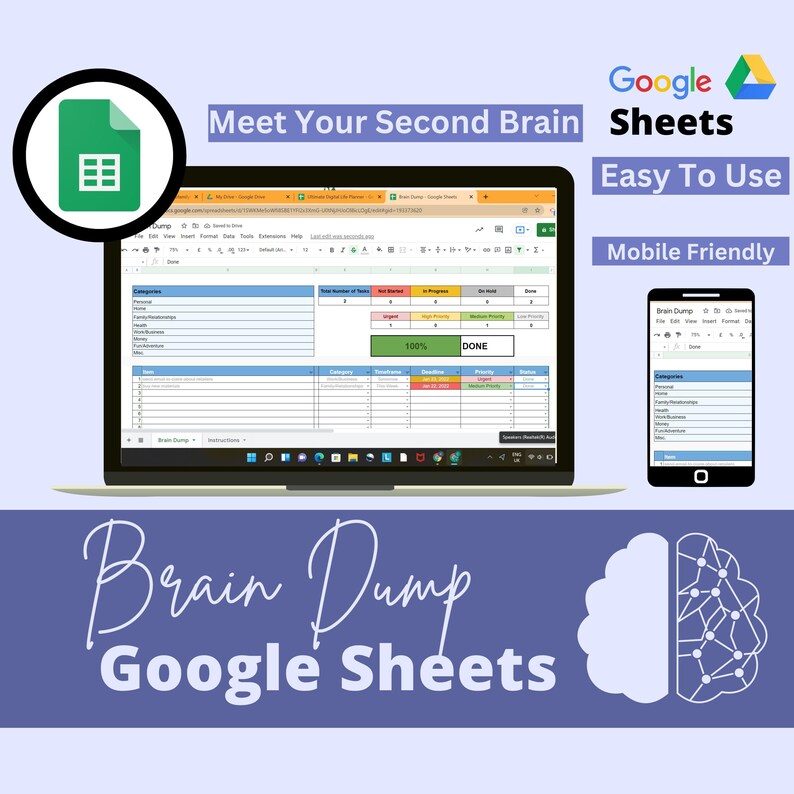Brain Dump Life Planner Spreadsheet, Excel to Do List, Adhd Digital Planner, Adhd Brain Dump ...
