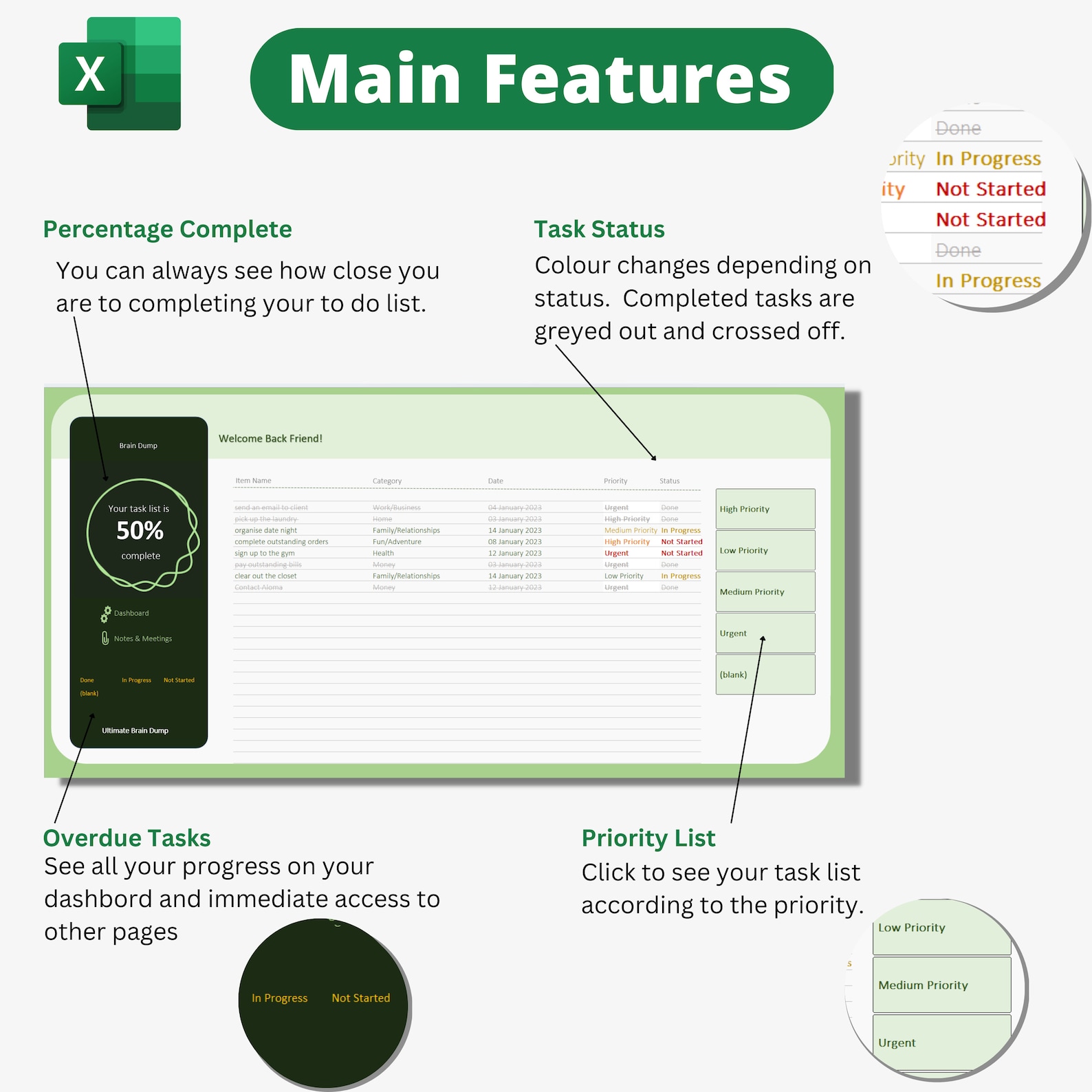 Brain Dump Excel Spreadsheet Adhd to Do List Excel - Etsy UK