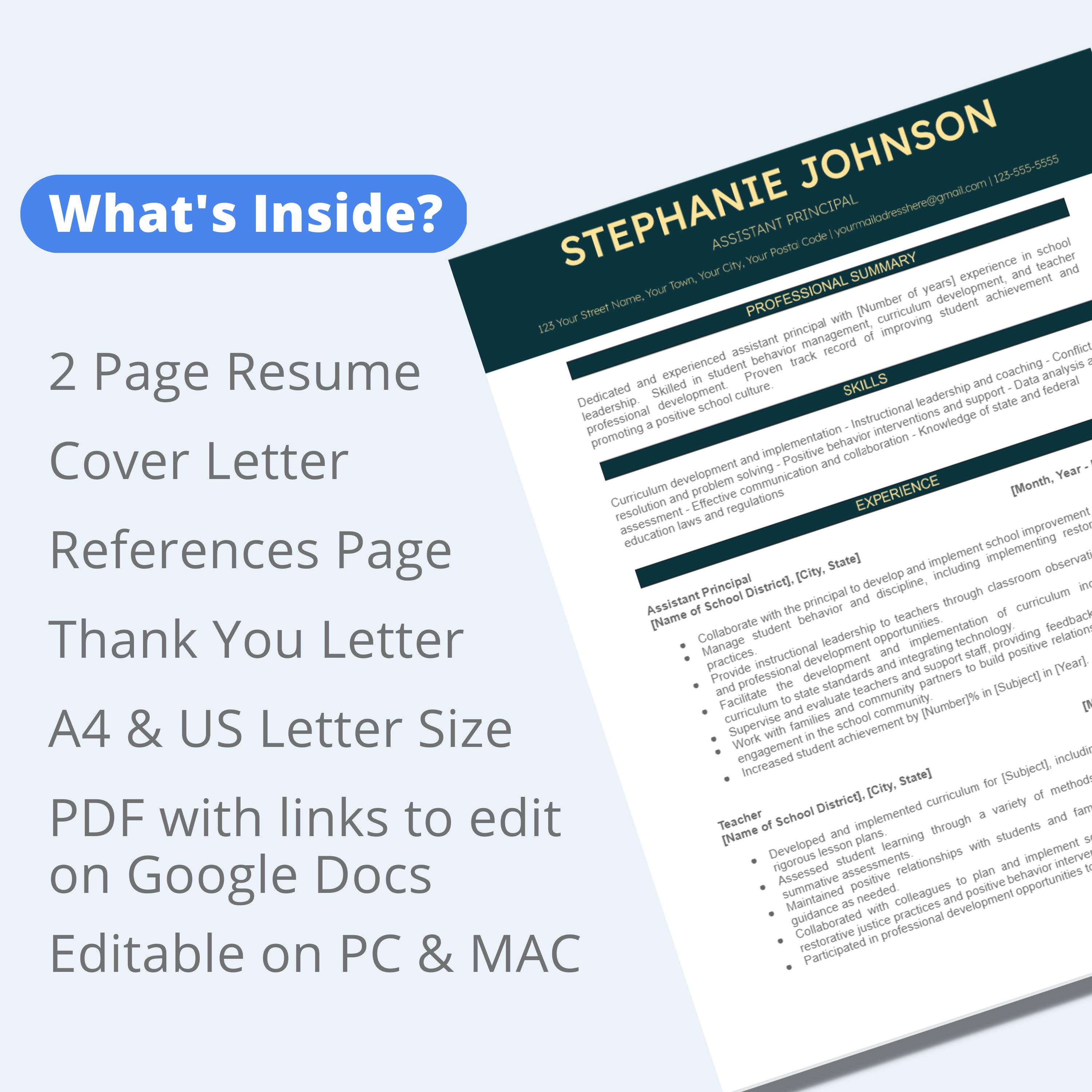 Assistant Principal Resume, CV, Google Docs Resume Template, Aspiring ...