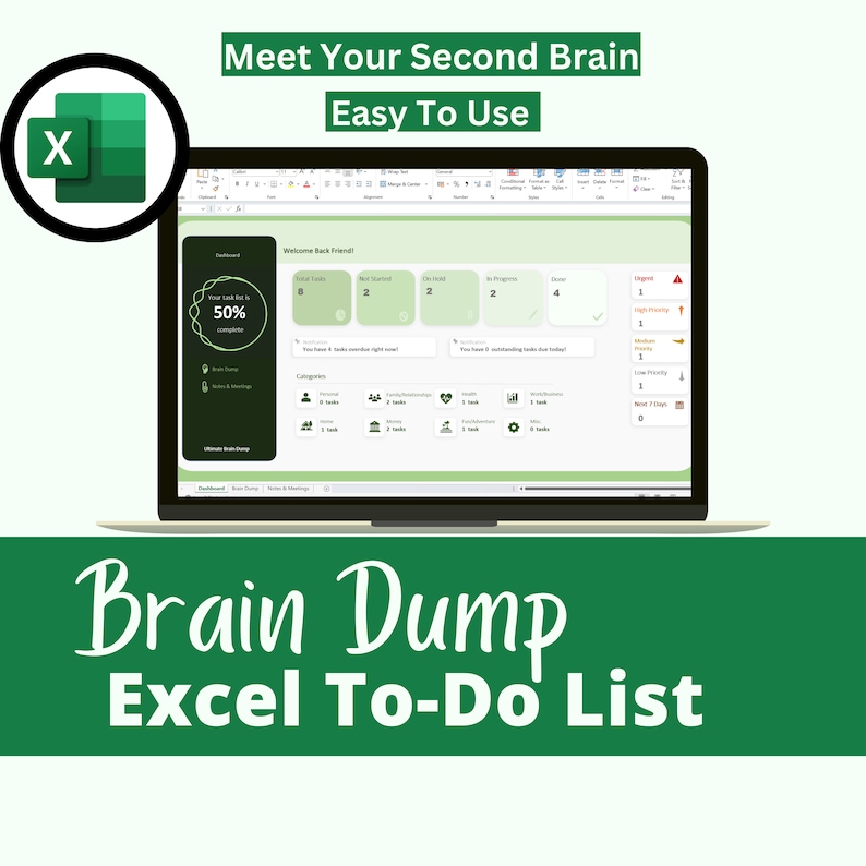 Brain Dump Excel Spreadsheet, Adhd to Do List, Excel Dashboard, Digital ...
