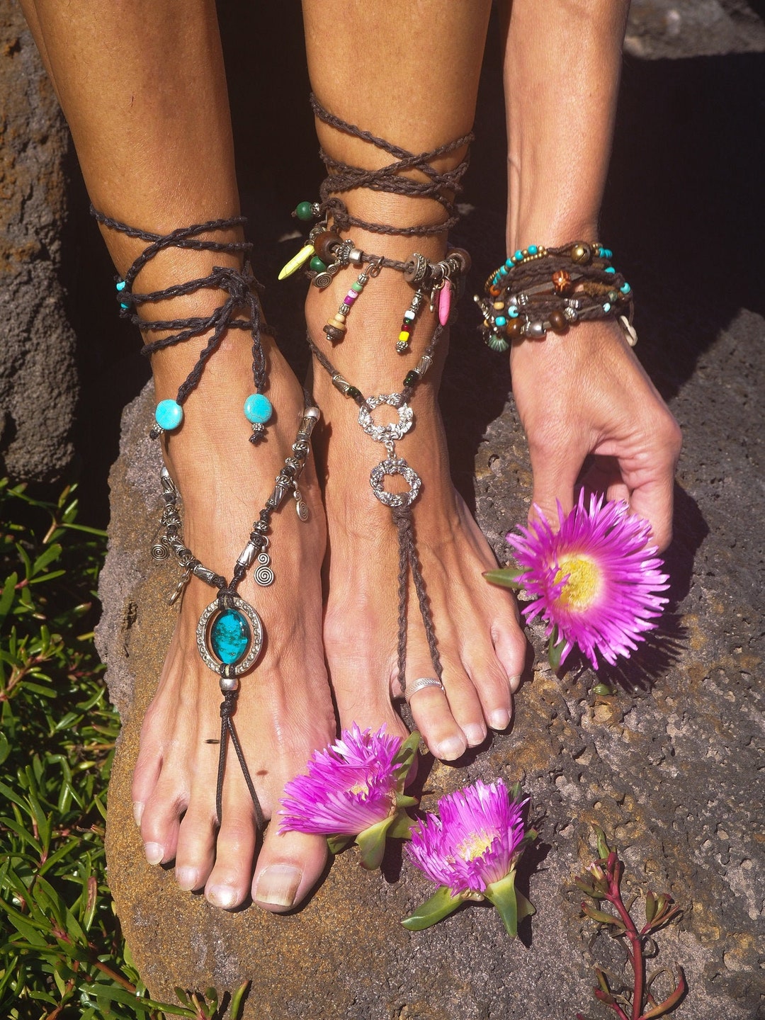 Boho Barefoot Sandals, Anklets and Bracelets - Etsy