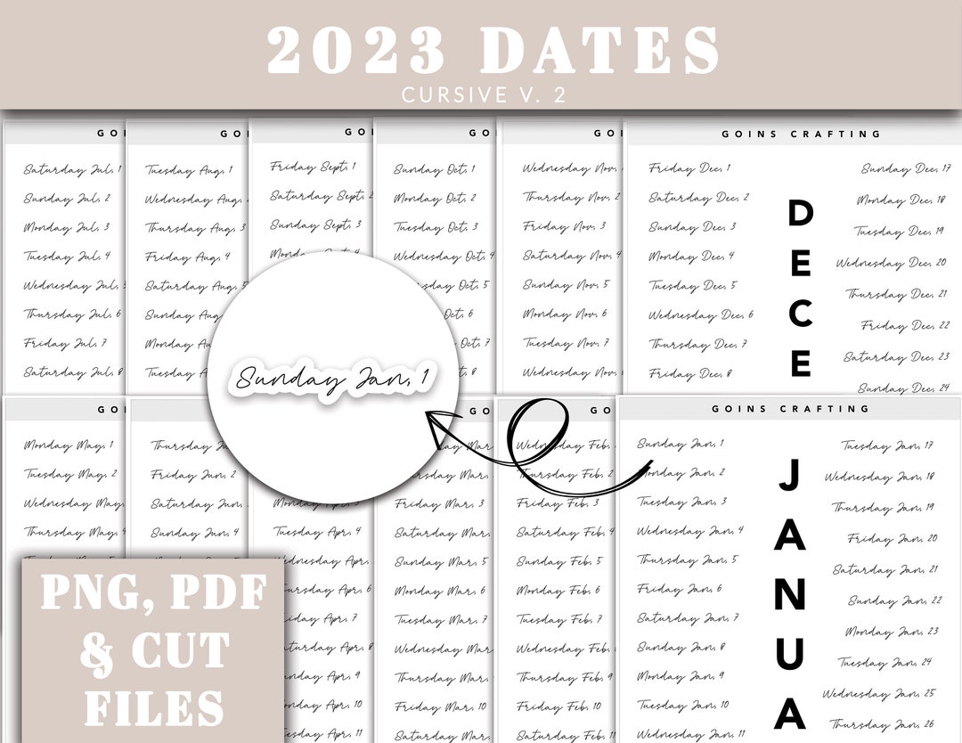 2023 Date Stickers, Stacked Dates Minimal Planner Stickers, Journal ...