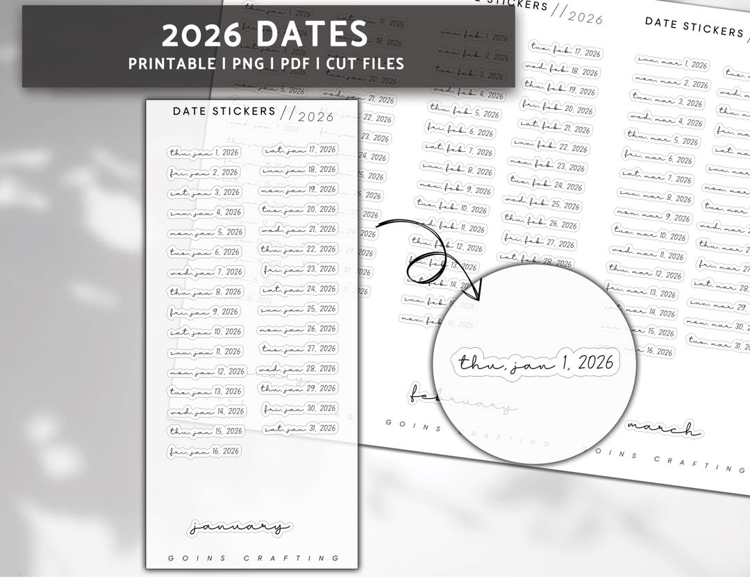 2026 Dates CURSIVE Font, Minimal Planner Stickers, Journal Stickers ...