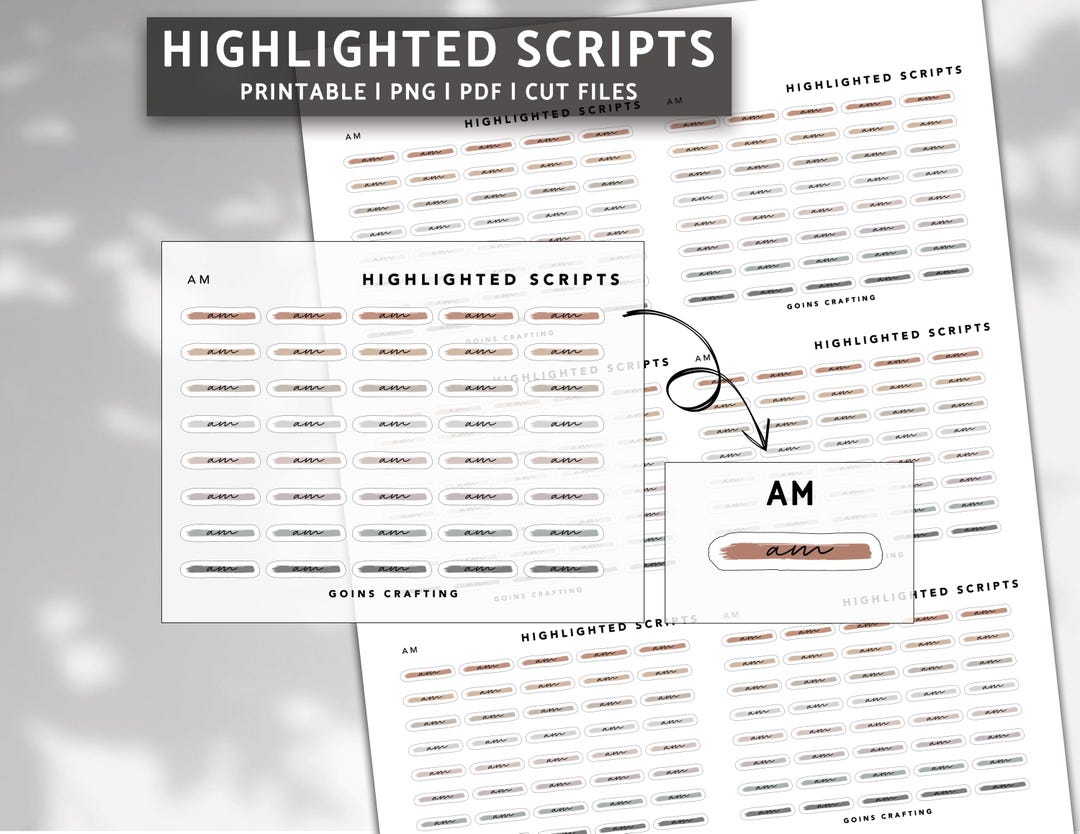AM Cursive Highlighted Scripts, Minimal Planner Stickers, Journal ...
