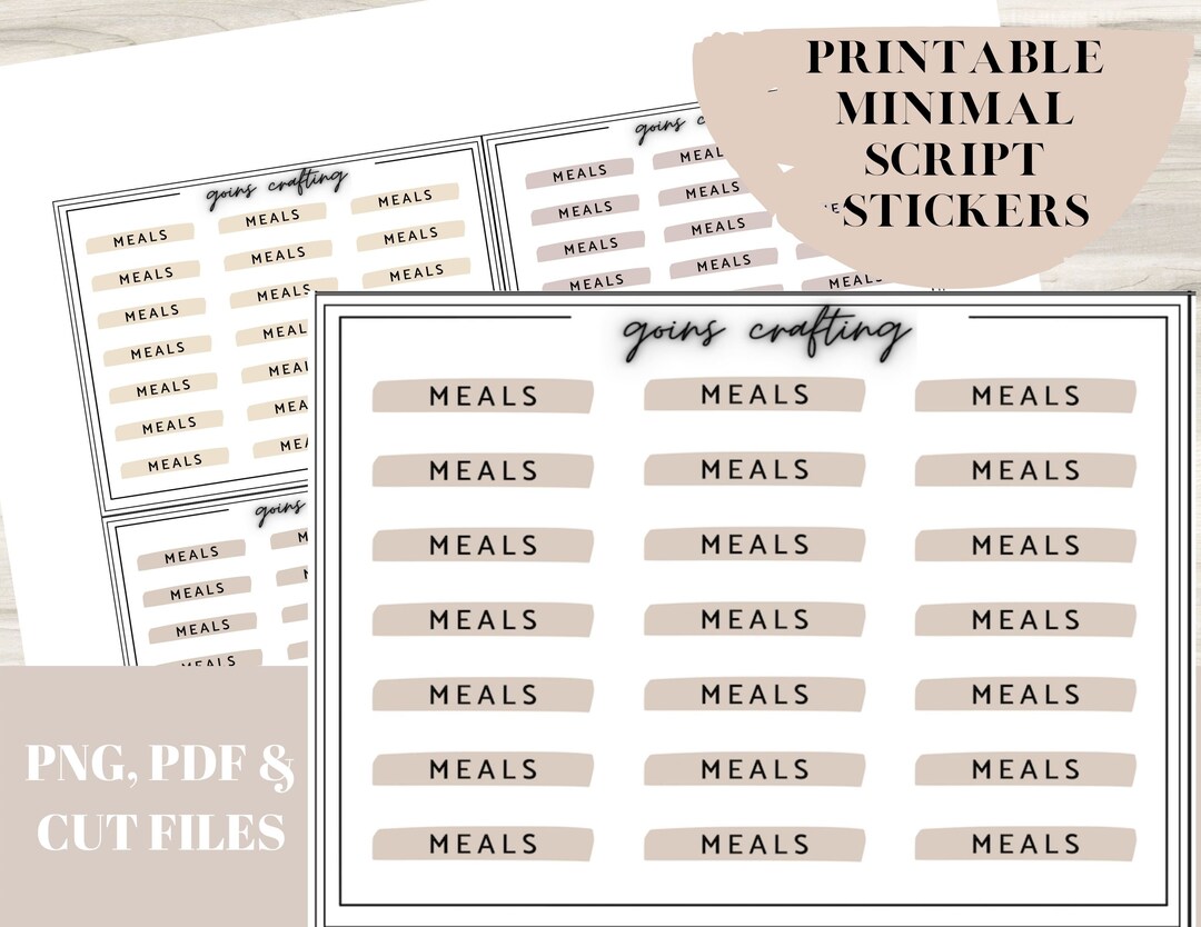 Meals Script Stickers, Script Header Stickers, Minimal Planner Stickers ...