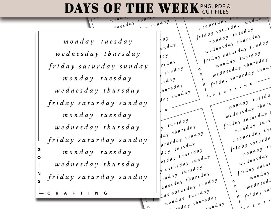 Days of the Week Scripts Minimal Planner Stickers Journal - Etsy