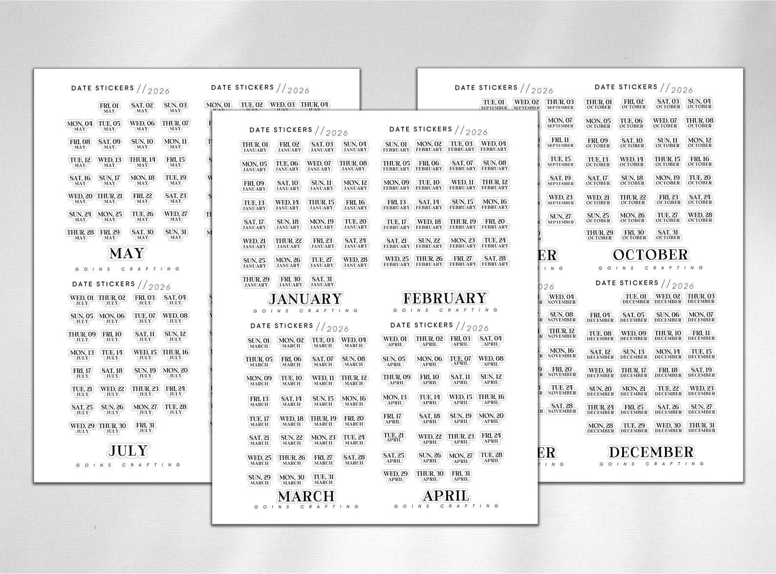 2026 Dates STACKED, Minimal Planner Stickers, Journal Stickers, Digital ...