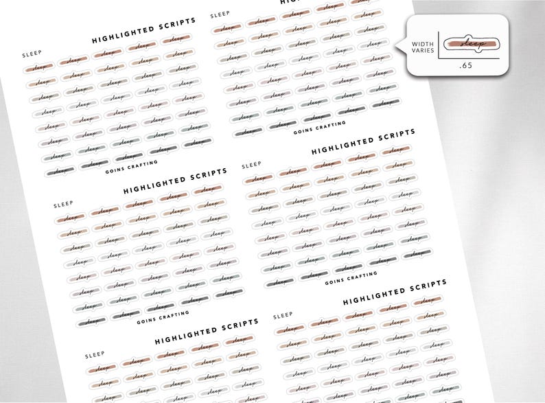 SLEEP Cursive Highlighted Scripts, Minimal Planner Stickers, Journal ...