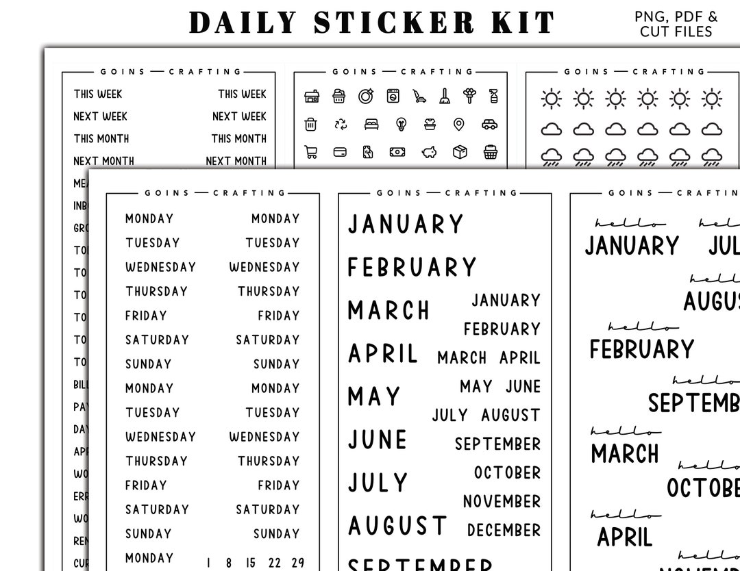 Daily Functional Sticker Kit Straight, Hobonichi Stickers, Minimal ...