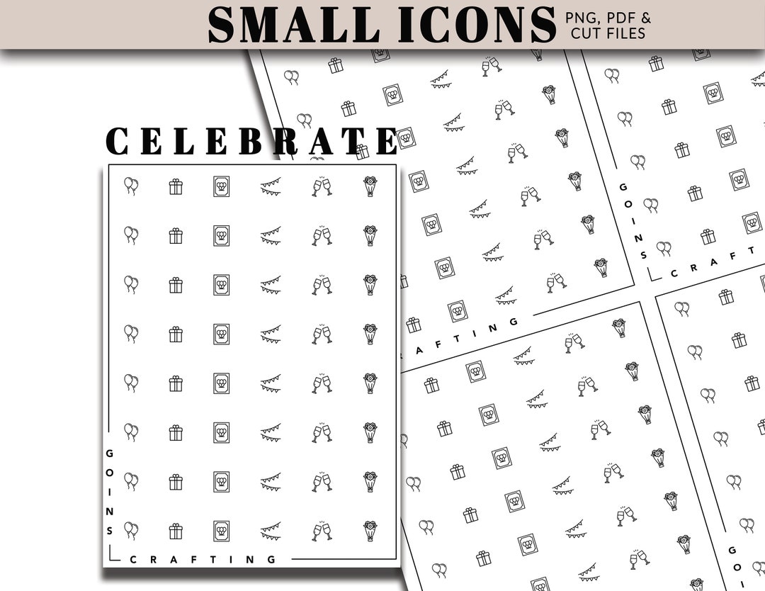 SMALL Celebrate Icons, Minimal Icon Stickers, Minimal Planner Stickers ...