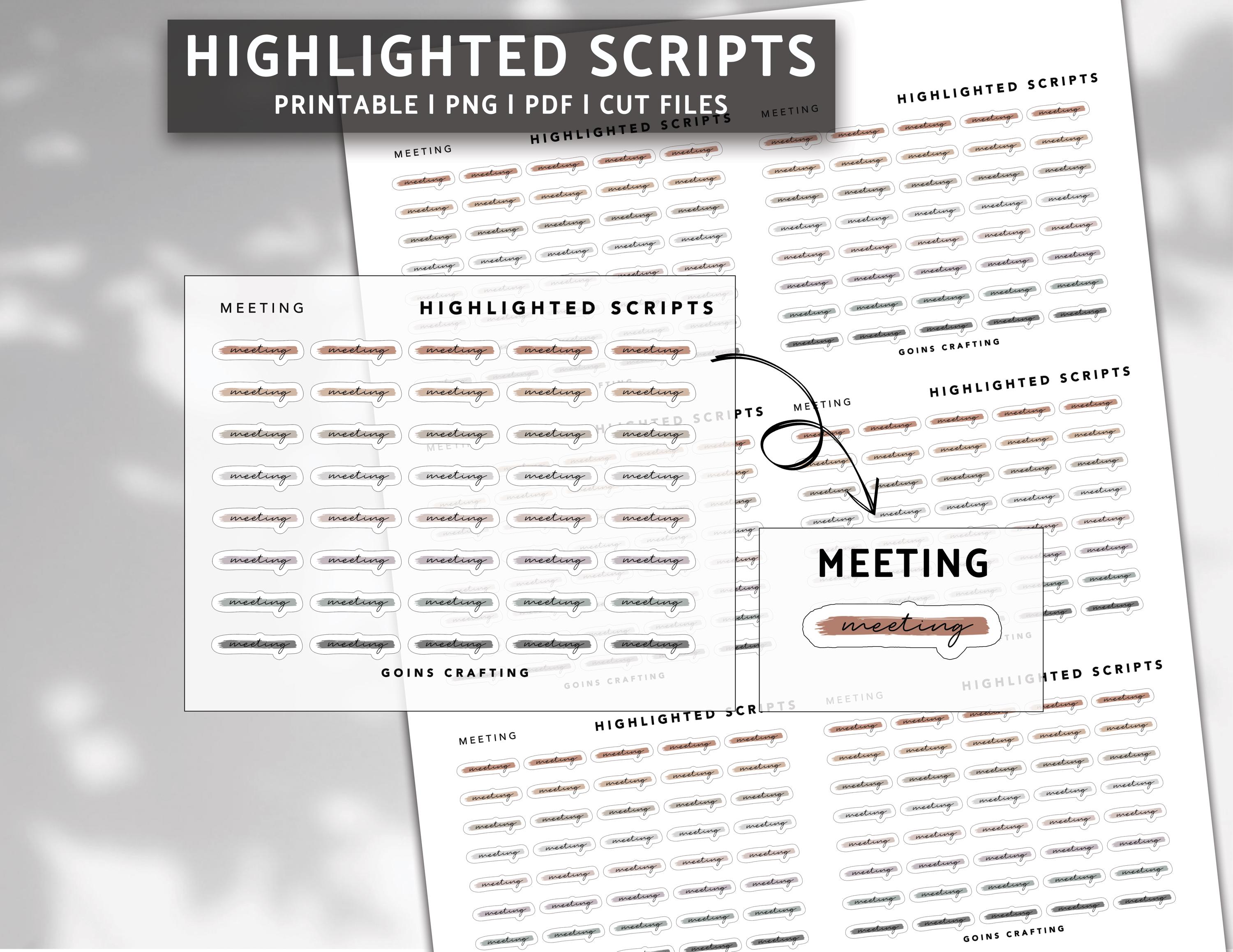 MEETING Cursive Highlighted Scripts, Minimal Planner Stickers, Journal ...