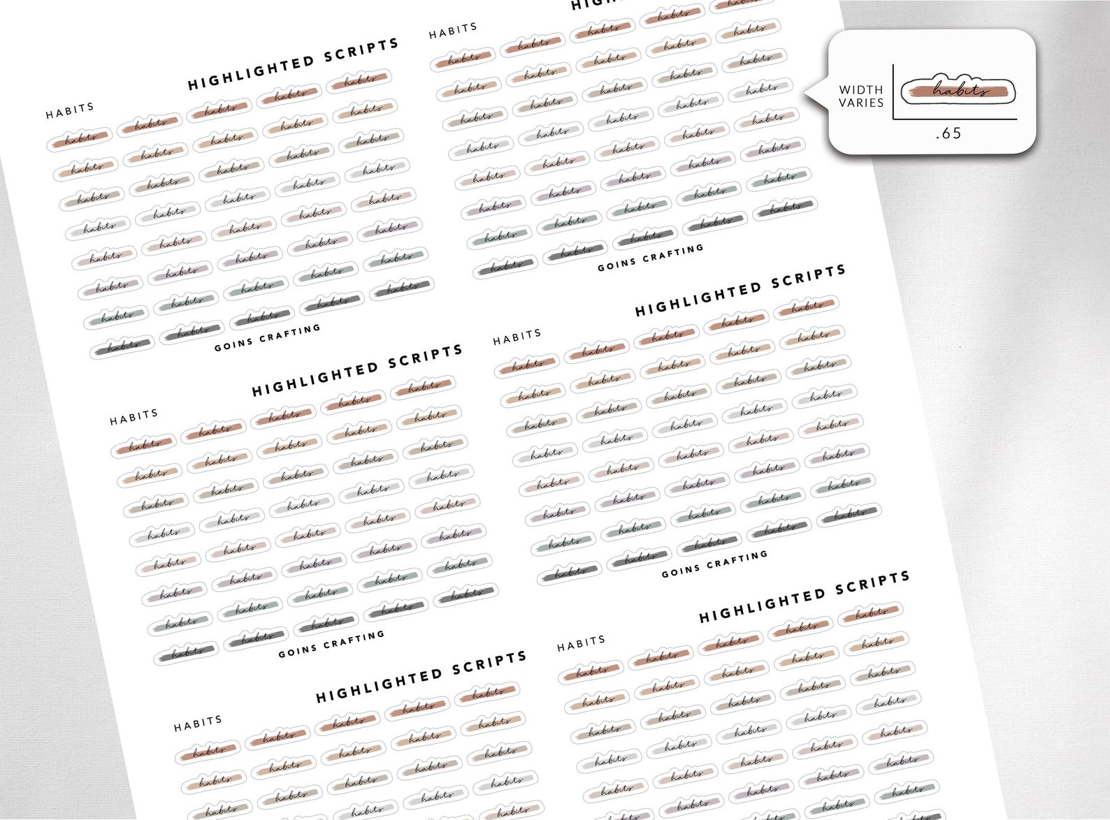 HABITS Cursive Highlighted Scripts, Minimal Planner Stickers, Journal ...