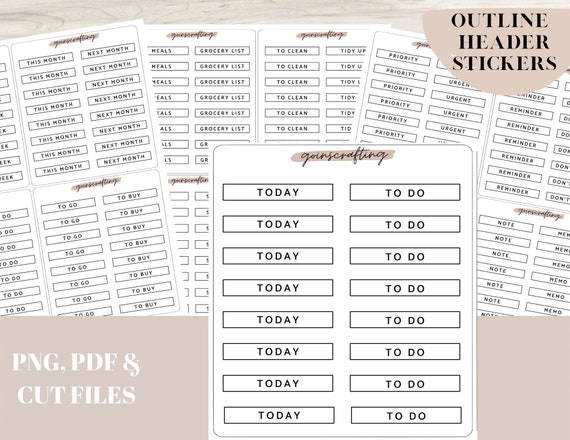 Outline Header Script Stickers Minimal Planner Stickers - Etsy