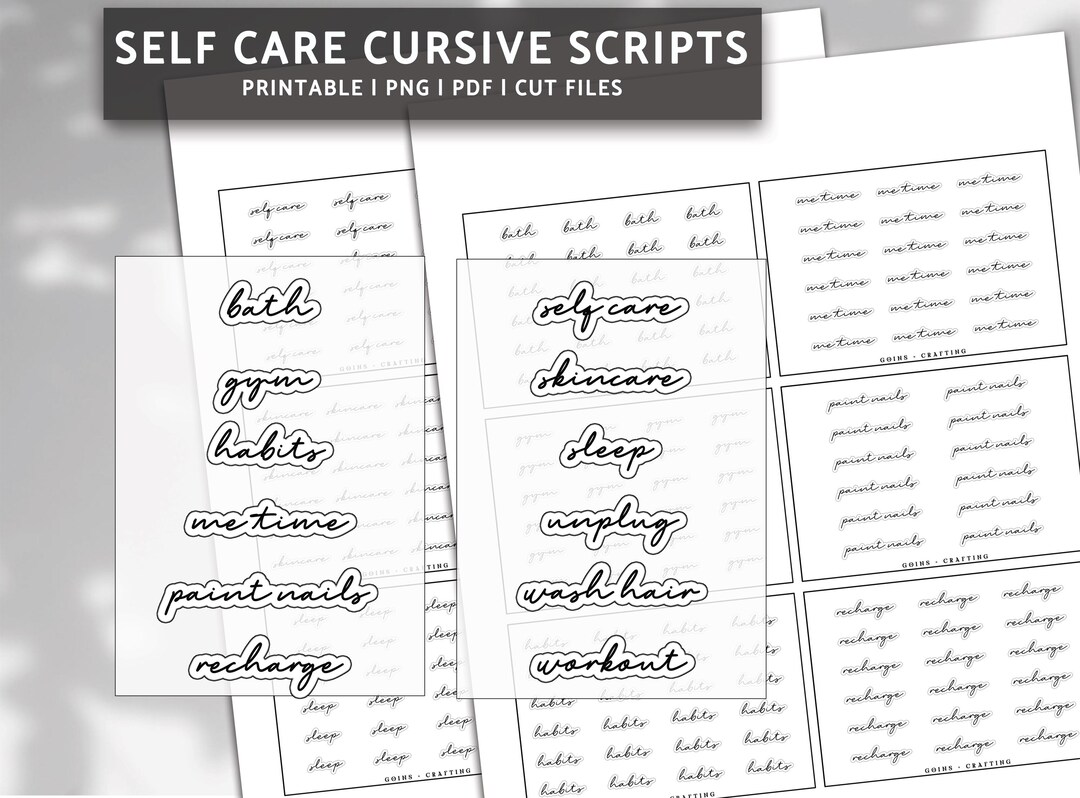 SELF CARE Cursive Scripts, Minimal Planner Stickers, Journal Stickers ...
