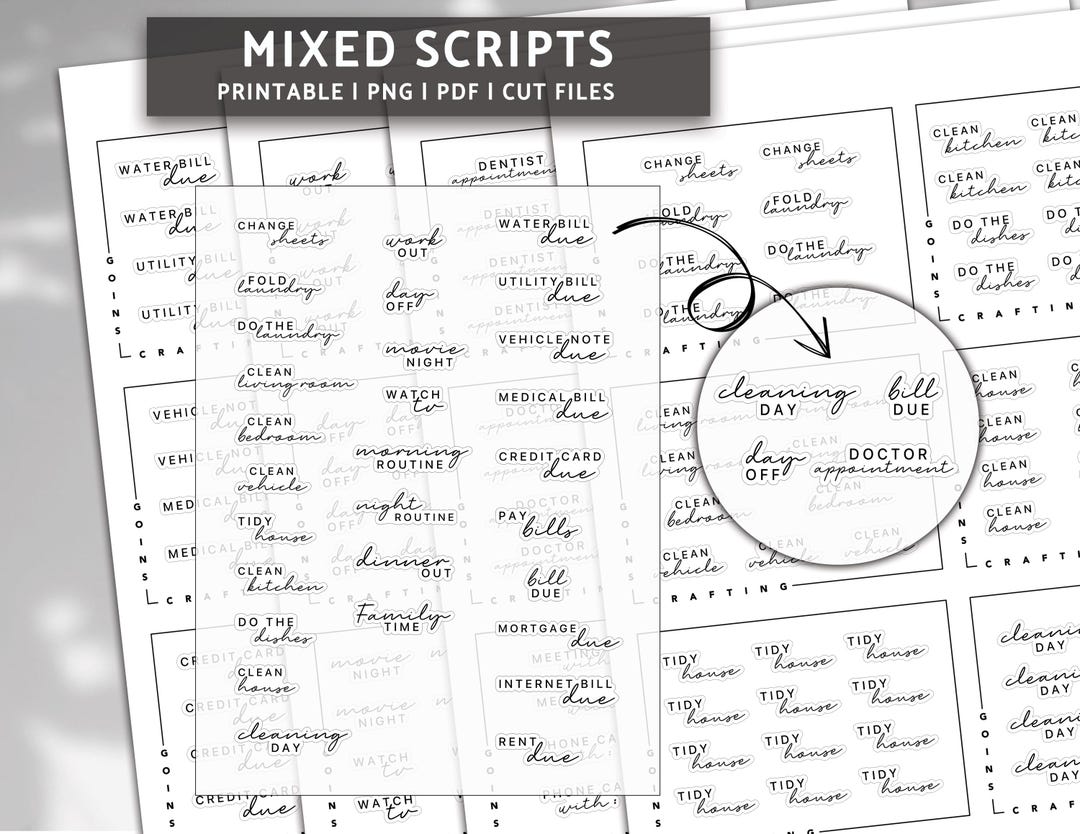 Mixed Scripts, Minimal Planner Stickers, Journal Stickers, Functional ...