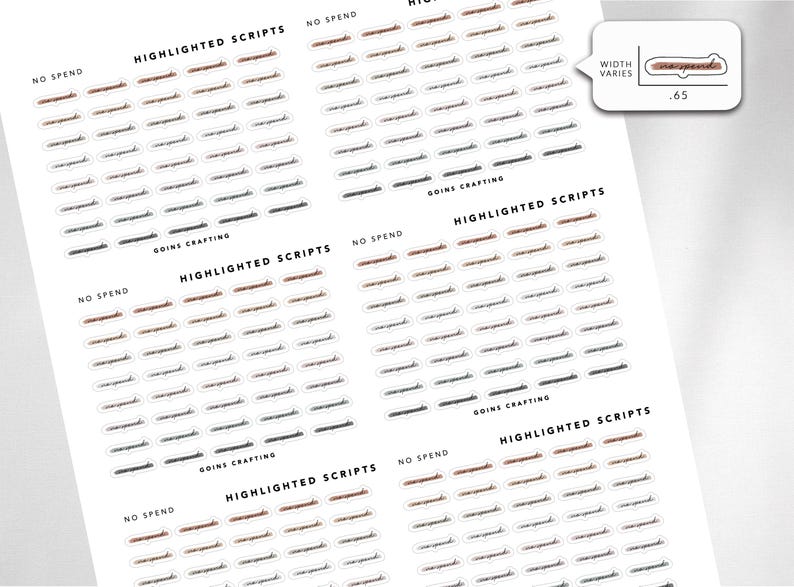NO SPEND Cursive Highlighted Scripts, Minimal Planner Stickers, Journal ...