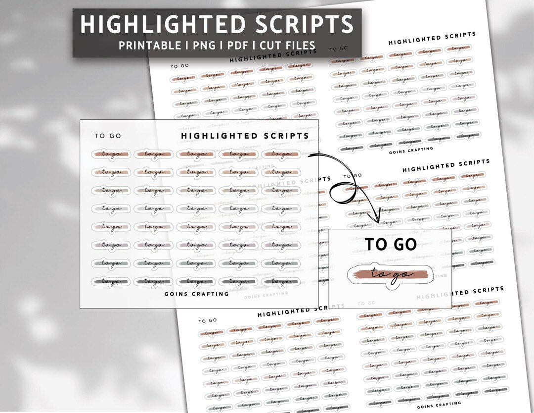 TO GO Cursive Highlighted Scripts, Minimal Planner Stickers, Journal ...